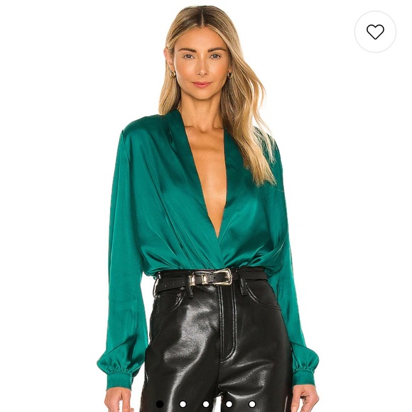 L'Academie | Tops | Lacademie Long Sleeve Bodysuit In Emerald Green | Poshmark